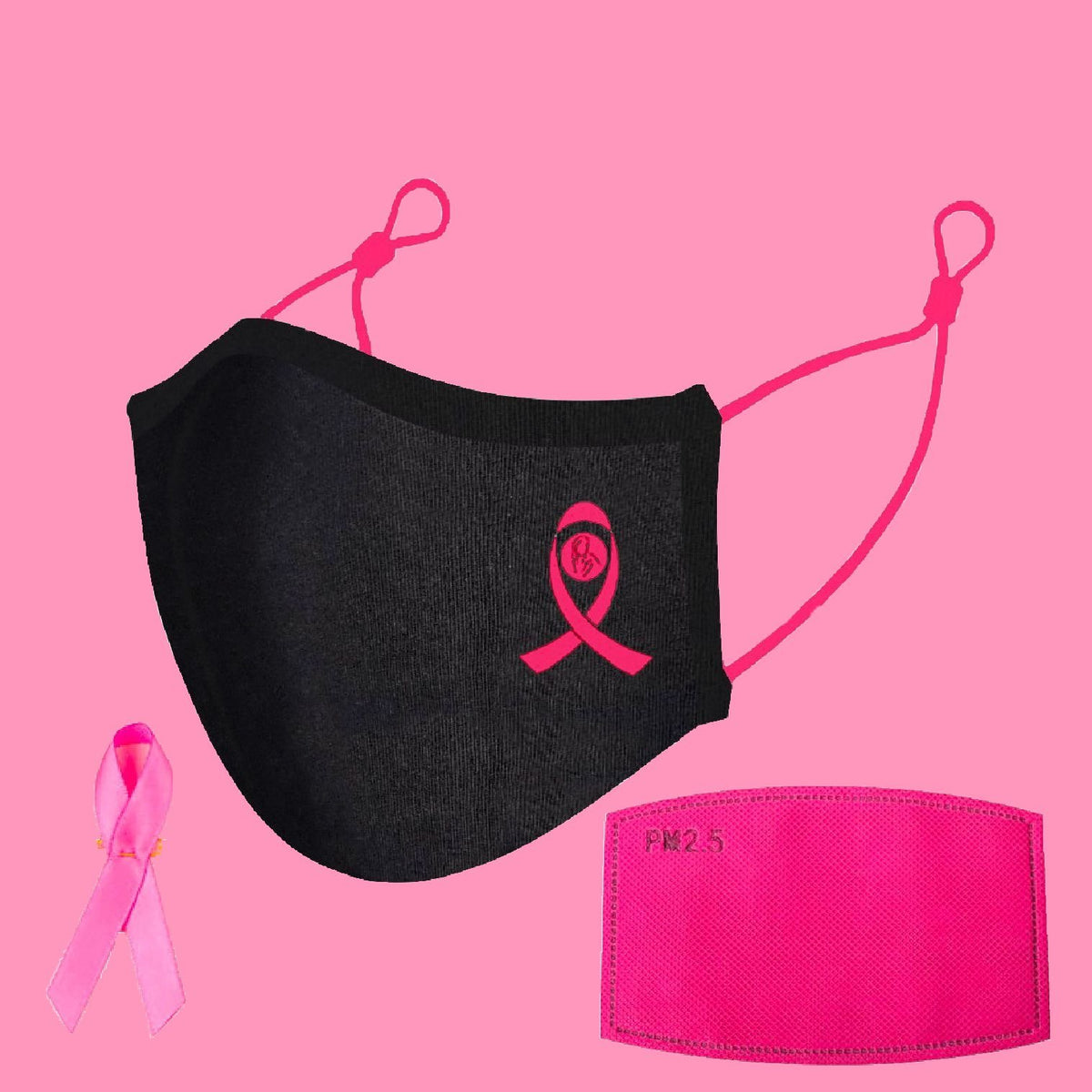 3 Layer Organic Cotton Face Mask With Filter Support Breast Cancer